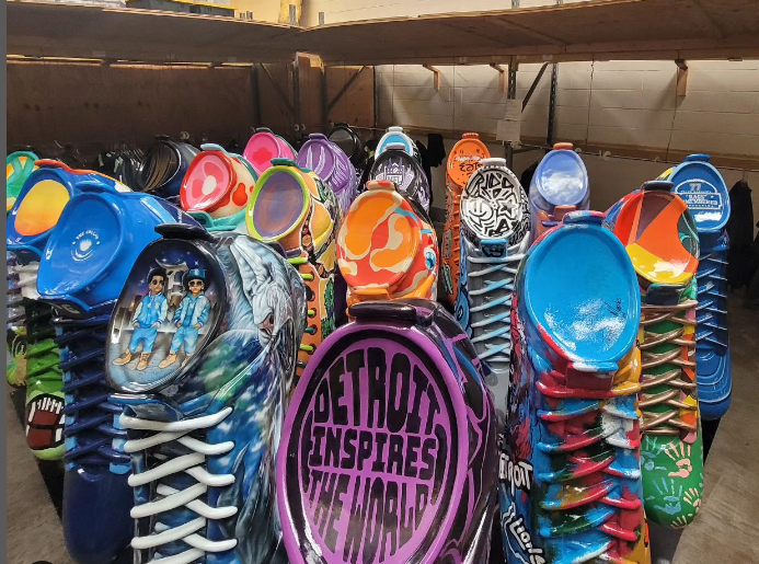 Local Detroit Artists design and paint colossal cleats for their ...